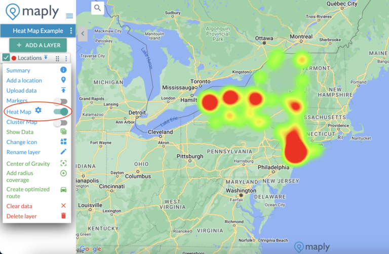 Geographic Heat Map - Mapping Tools and Features - Maply