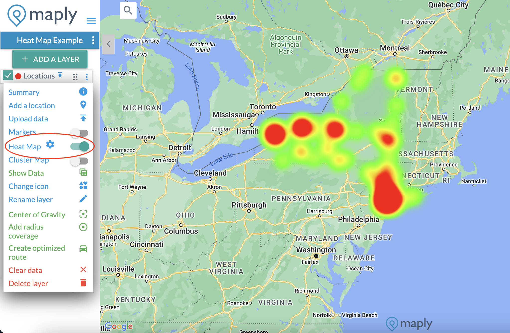 Geographic Heat Map - Mapping Tools and Features - Maply
