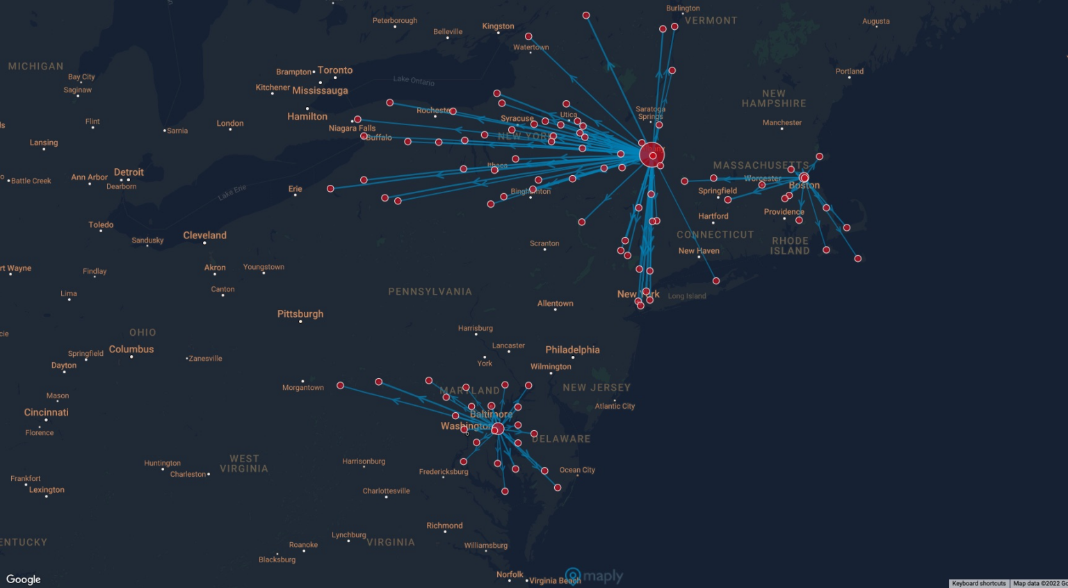 Geographic Network Map (Spatial Network - Mapping Tools and Features - Maply